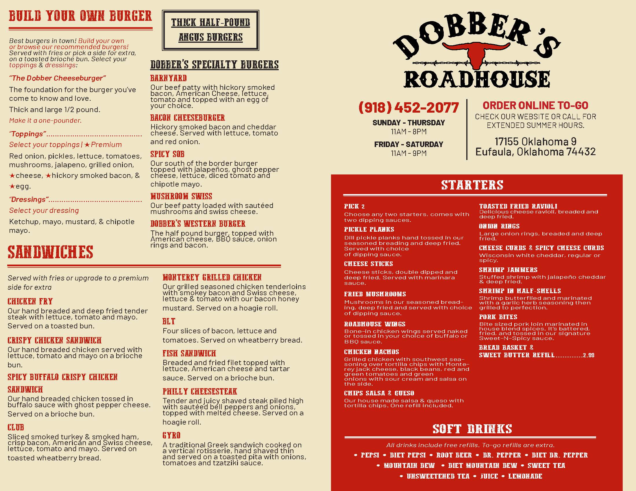 MENU - Dobbers Roadhouse
